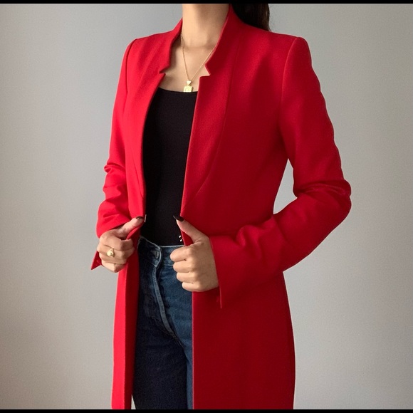 Zara | Jackets & Coats | Zara Long Red Blazer | Poshmark